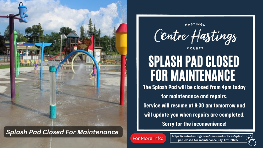 Splash Pad Closed For Maintenance: July 17th, 2023 - Municipality of ...